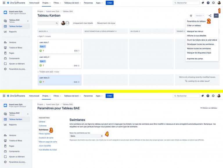 Board Jira avec les Epics - My Agile Partner Scrum